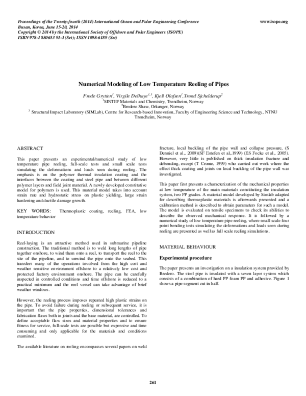 (PDF) Numerical Modeling of Low Temperature Reeling of Pipes