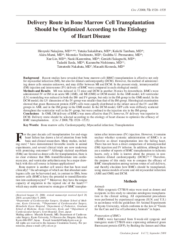 (PDF) Delivery Route in Bone Marrow Cell Transplantation Should be ...