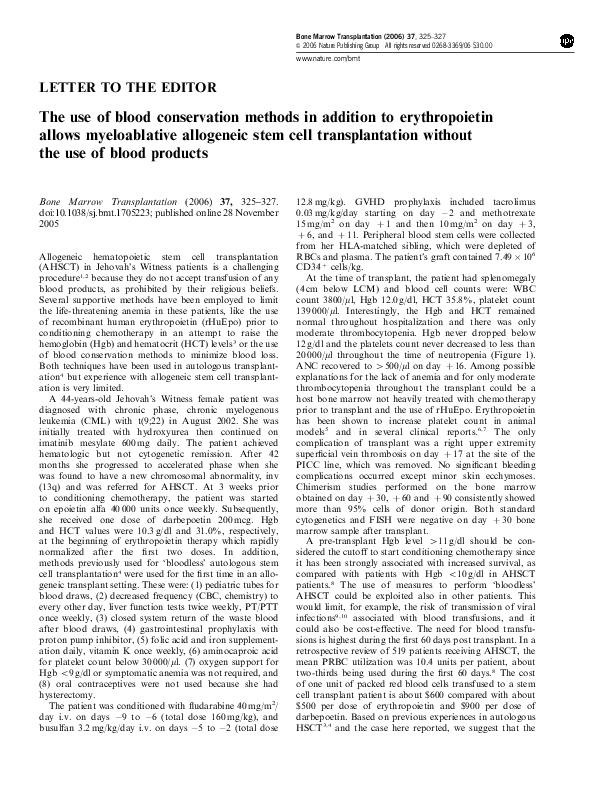(PDF) The use of blood conservation methods in addition to ...