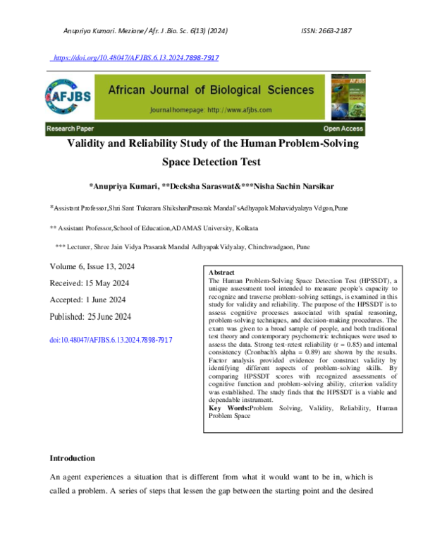 (PDF) Validity and Reliability Study of the Human Problem-Solving Space ...