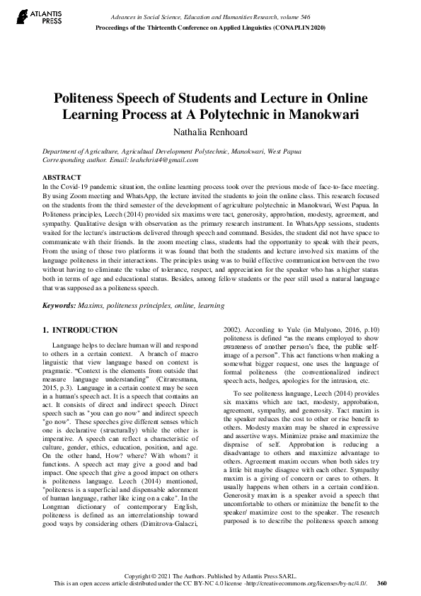 (PDF) Politeness Speech of Students and Lecture in Online Learning ...