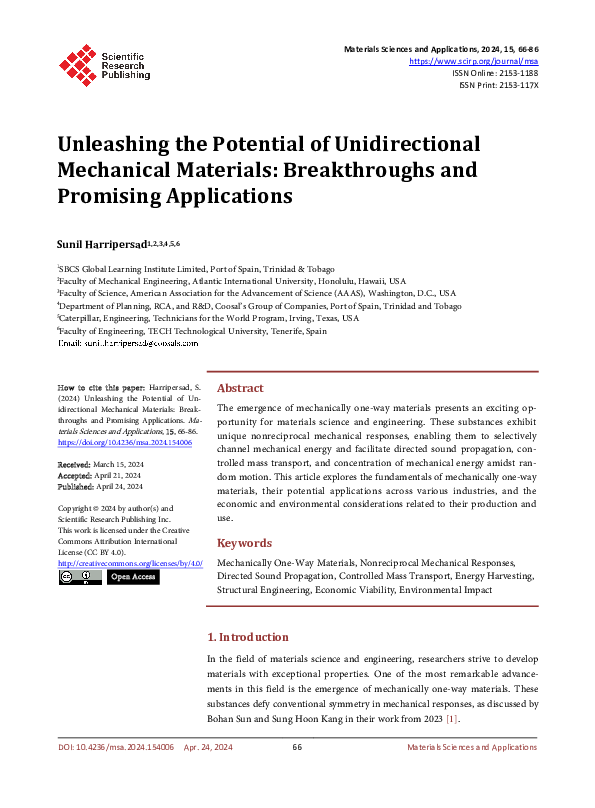 (PDF) Unleashing the Potential of Unidirectional Mechanical Materials ...