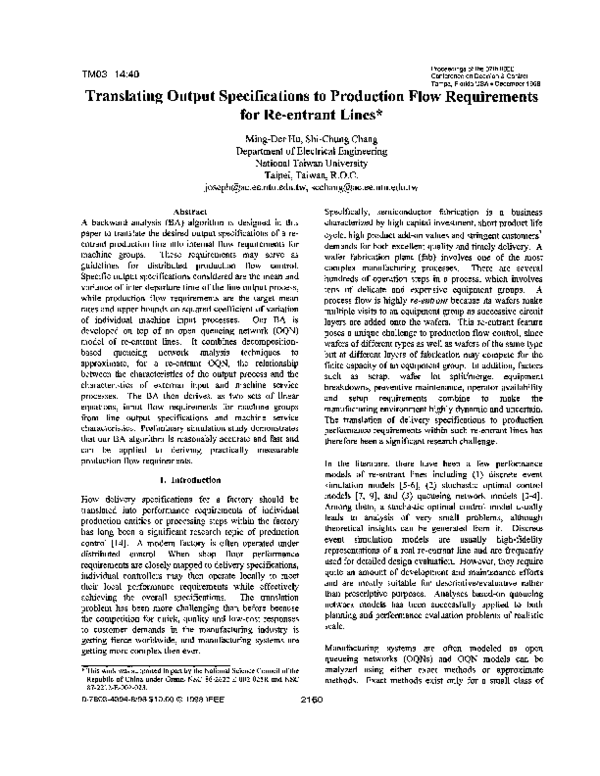 (PDF) Translating output specifications to production flow requirements for re-entrant lines