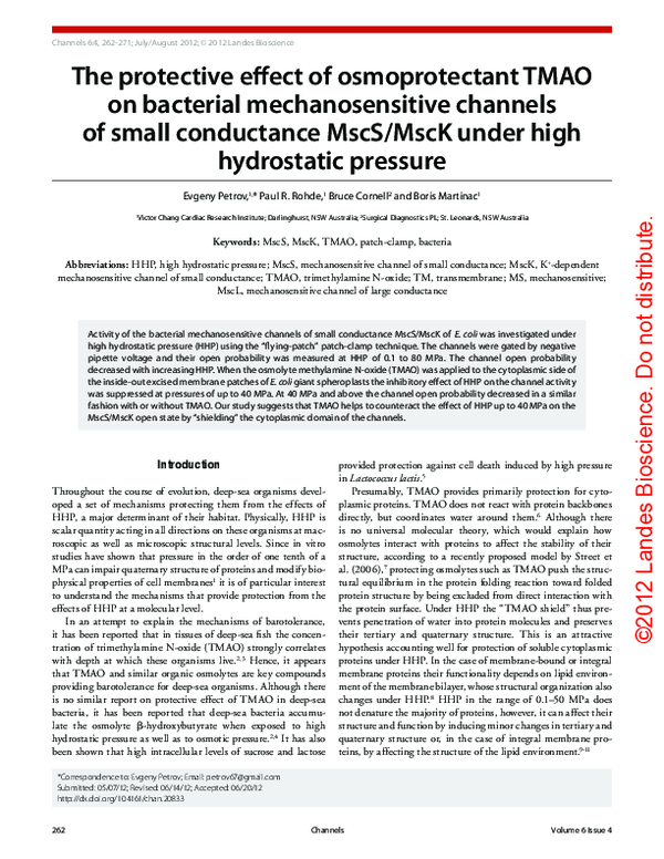 (PDF) The protective effect of osmoprotectant TMAO on bacterial ...