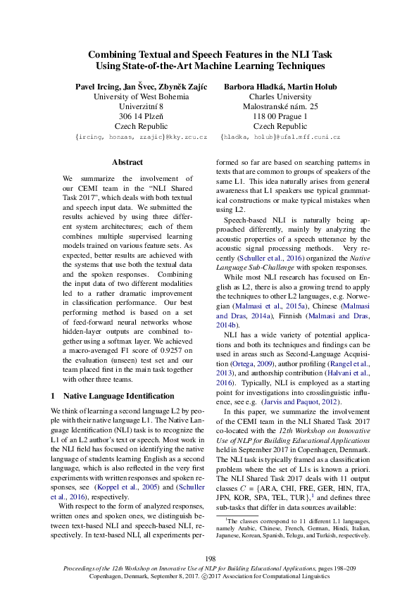 (PDF) Combining Textual and Speech Features in the NLI Task Using State ...