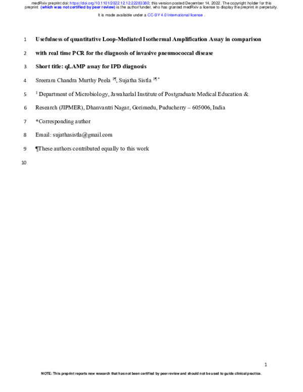 (PDF) Usefulness of quantitative Loop-Mediated Isothermal Amplification Assay in comparison with ...