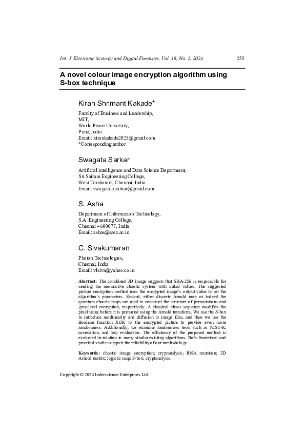 (PDF) A novel colour image encryption algorithm using S-box technique