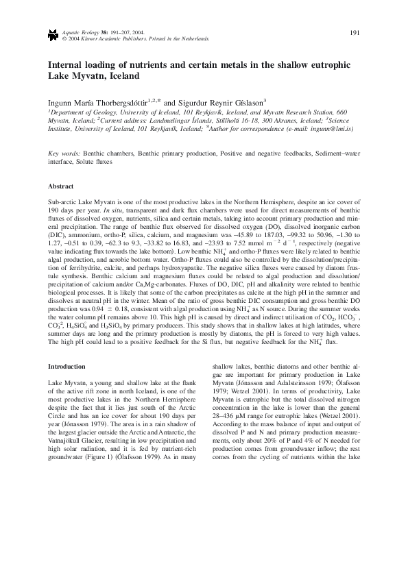 (PDF) Internal loading of nutrients and certain metals in the shallow ...