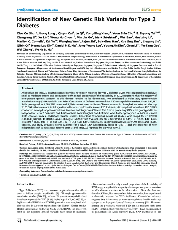 (PDF) Identification of New Genetic Risk Variants for Type 2 Diabetes ...