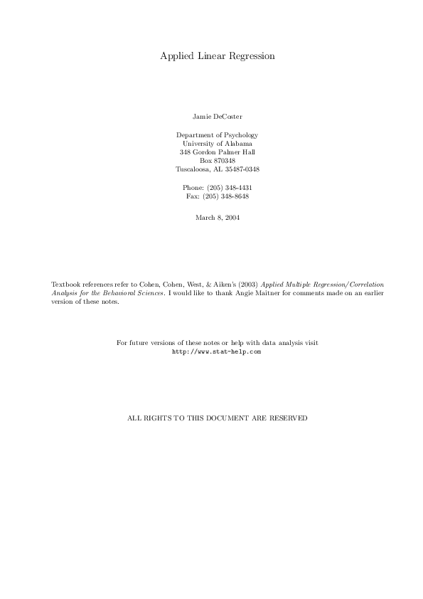 (PDF) Applied Linear Regression