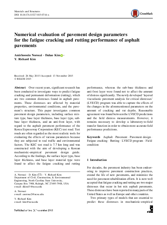 (PDF) Numerical evaluation of pavement design parameters for the fatigue cracking and rutting ...