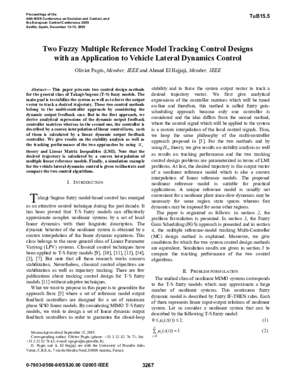 (PDF) Two Fuzzy Multiple Reference Model Tracking Control Designs with an Application to Vehicle ...