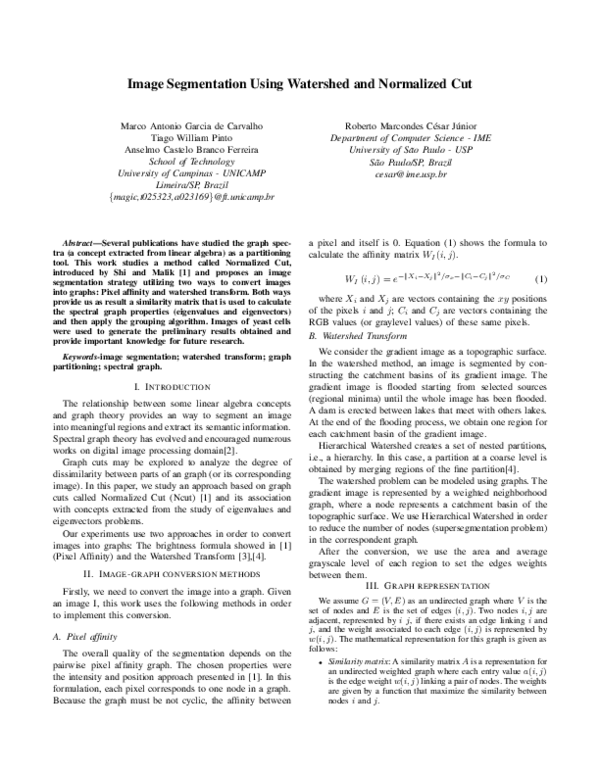 (PDF) Image segmentation using watershed and normalized cuts