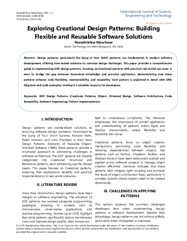 (PDF) Exploring Creational Design Patterns: Building Flexible and Reusable Software Solutions