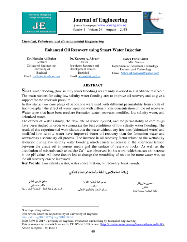 (PDF) Enhanced Oil Recovery using Smart Water Injection