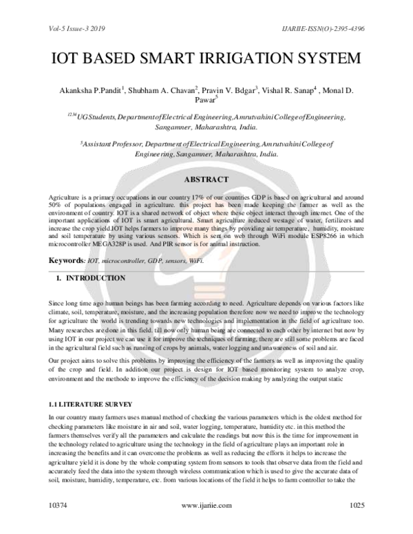 Pdf Iot Based Smart Irrigation System