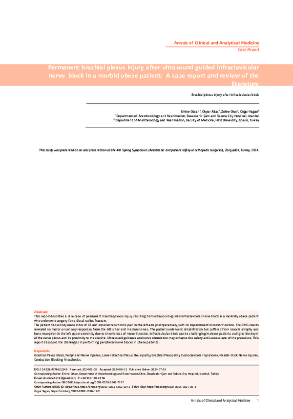 (PDF) PERMANENT BRACHIAL PLEXUS INJURY AFTER ULTRASOUND-GUİDED ...