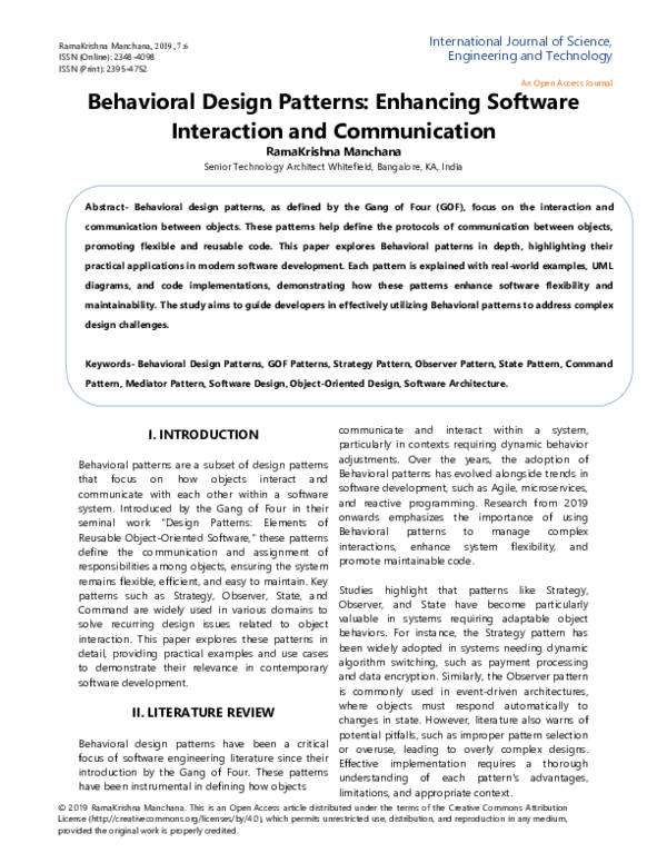 (PDF) Behavioral Design Patterns: Enhancing Software Interaction and Communication