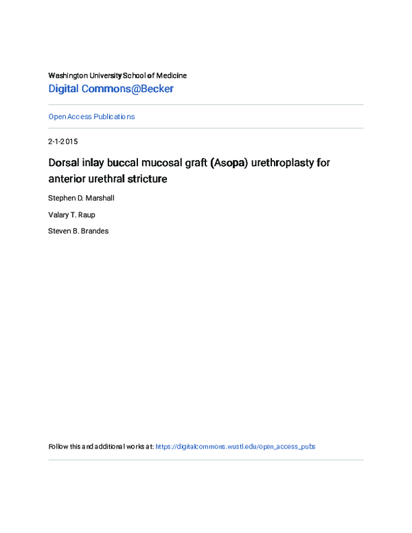 (PDF) Dorsal inlay buccal mucosal graft (Asopa) urethroplasty for ...