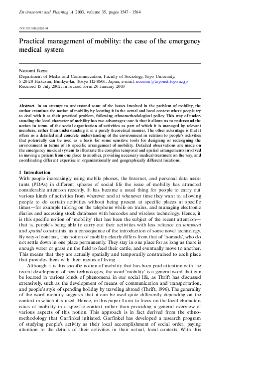 (PDF) Practical management of mobility: the case of the emergency ...