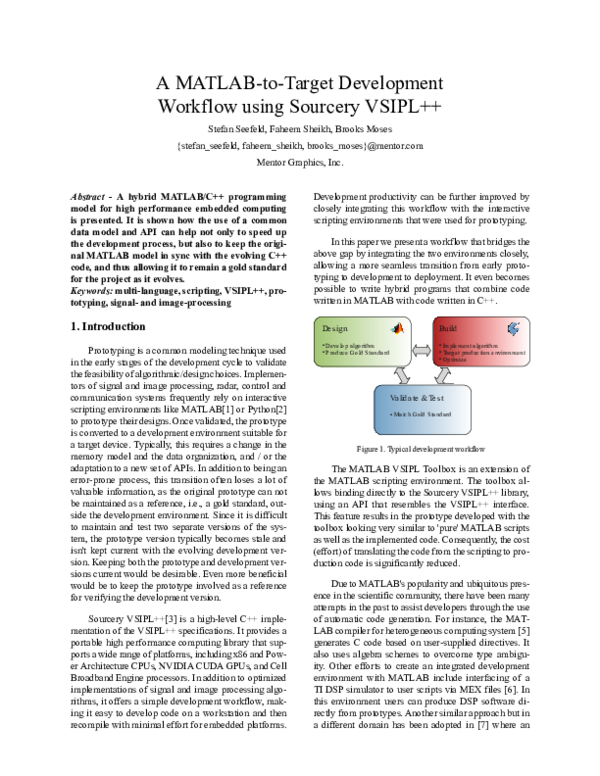 (PDF) A MATLAB-to-target development workflow using Sourcery VSIPL+&#x002B