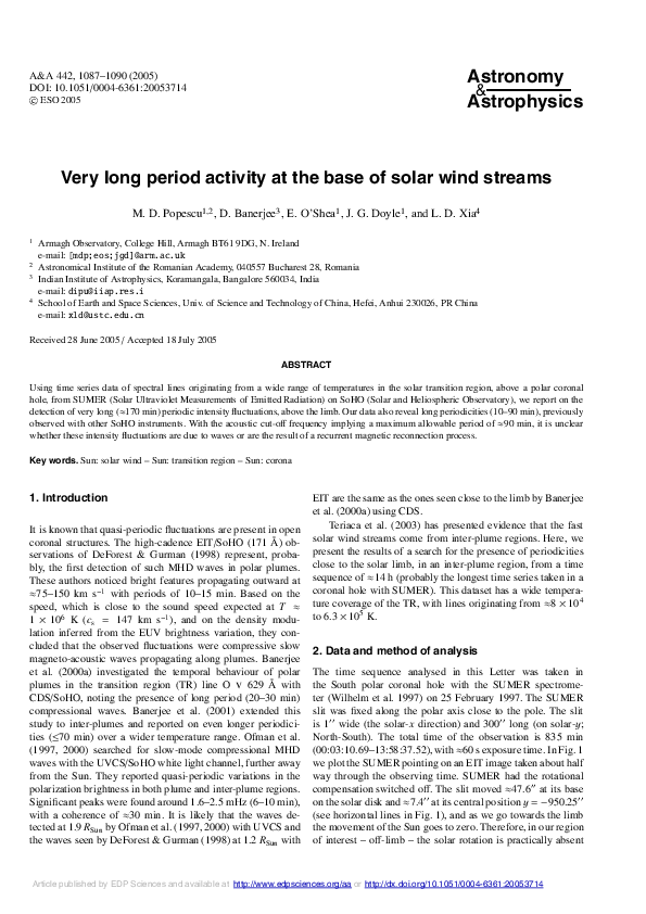 (PDF) Long Period Activity in Solar Wind Streams Observed by SUMER