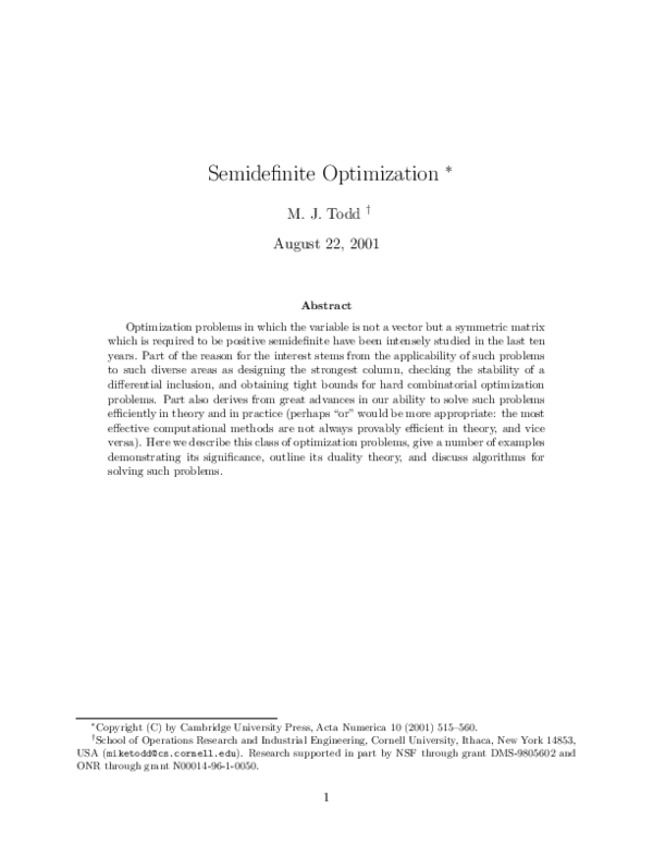 Pdf Semidefinite Optimization