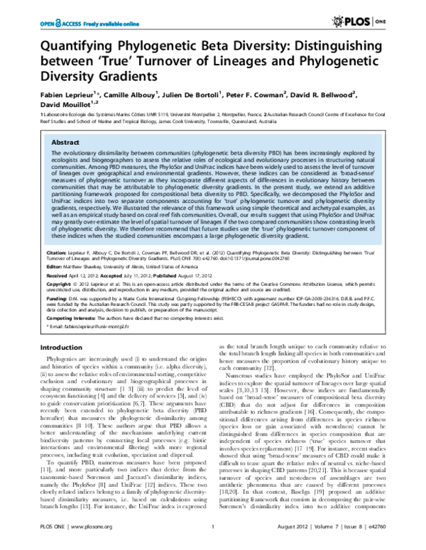 (PDF) Quantifying Phylogenetic Beta Diversity: Distinguishing between ...