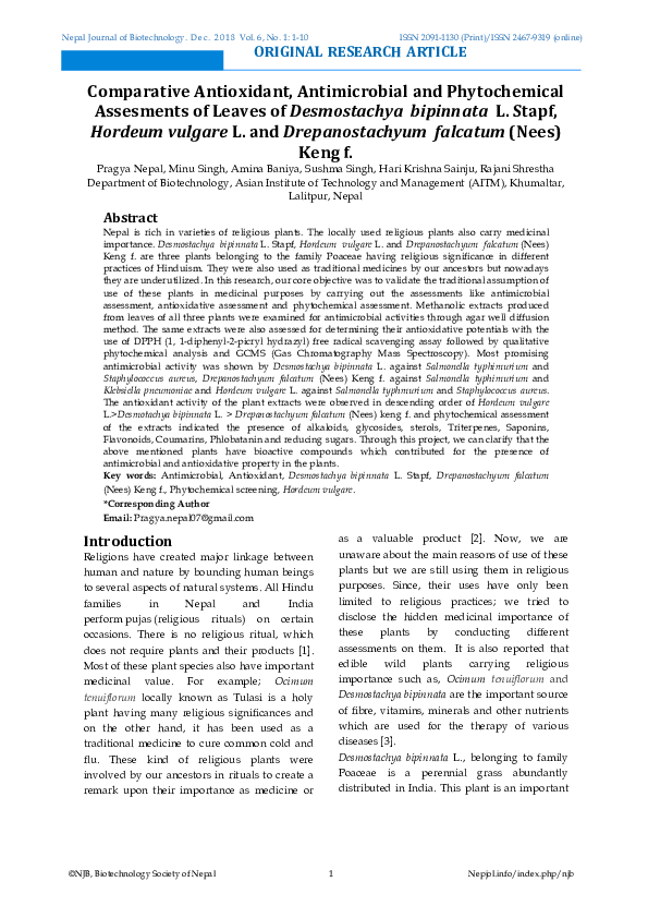 (PDF) Comparative Antioxidant, Antimicrobial and Phytochemical ...