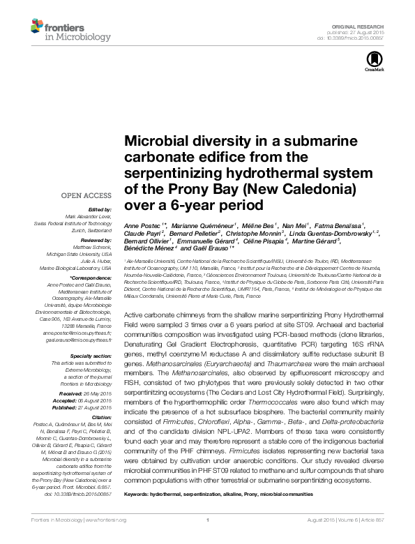 (PDF) Microbial diversity in a submarine carbonate edifice from the ...