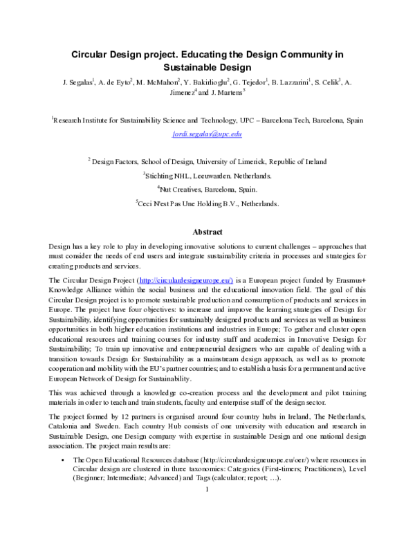 (PDF) Circular design project. Educating the design community in ...