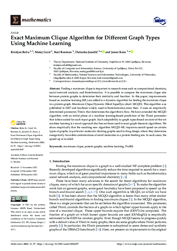 (PDF) Exact Maximum Clique Algorithm for Different Graph Types Using ...