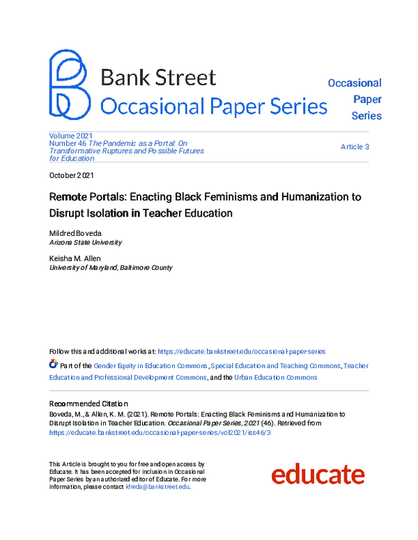 (PDF) Remote Portals: Enacting Black Feminisms and Humanization to ...