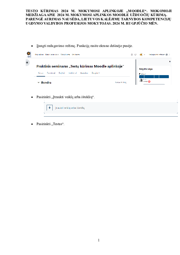 (PDF) Testu kurimas Moodle aplinkoje