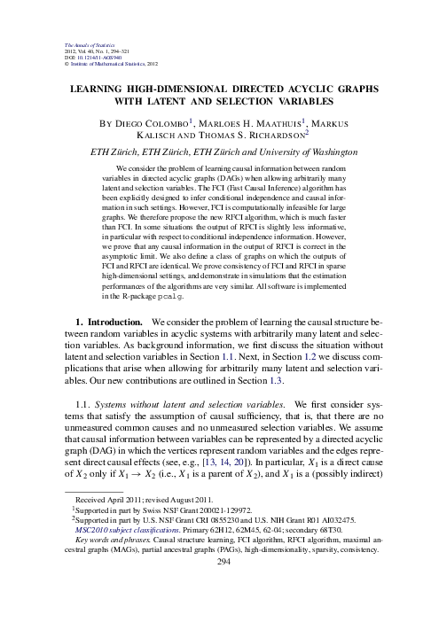 (PDF) Learning high-dimensional directed acyclic graphs with latent and selection variables