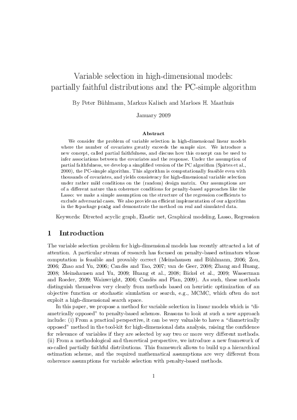 (PDF) Variable selection in high-dimensional models: partially faithful distributions and the PC ...