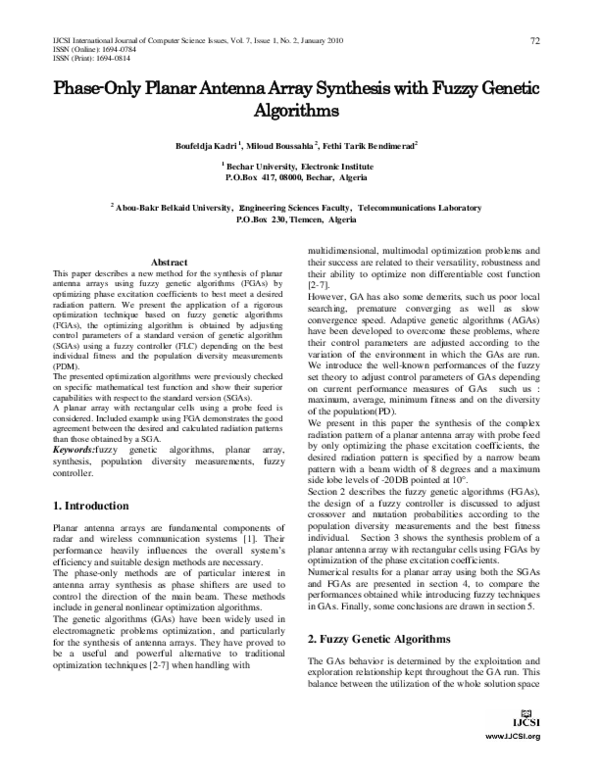 (PDF) Phase-Only Planar Antenna Array Synthesis with Fuzzy Genetic Algorithms