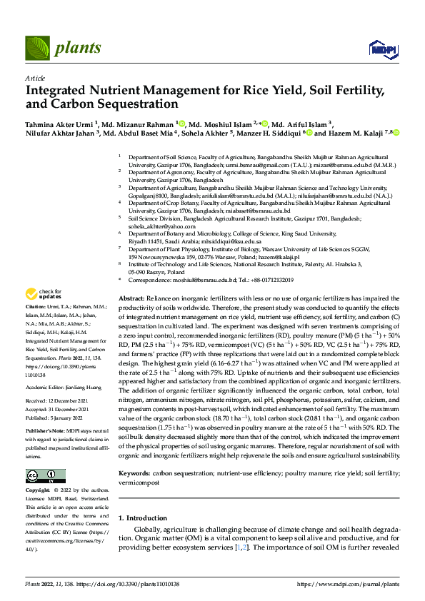 (PDF) Integrated Nutrient Management for Rice Yield, Soil Fertility ...