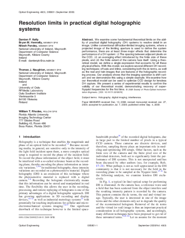 (PDF) Resolution limits in practical digital holographic systems