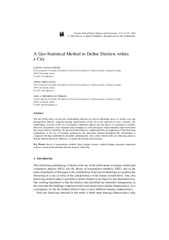 (PDF) A geo-statistical method to define districts within a city