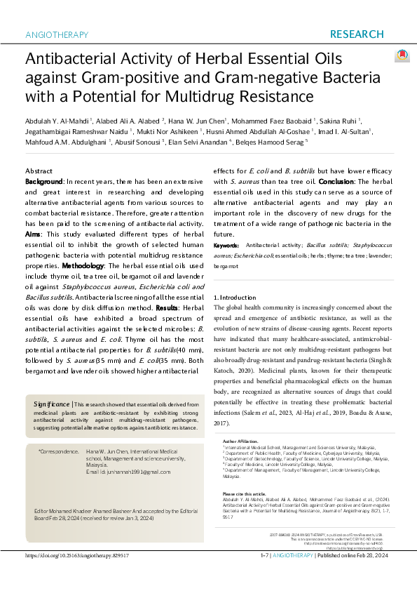 (PDF) Antibacterial Activity of Herbal Essential Oils against Gram ...
