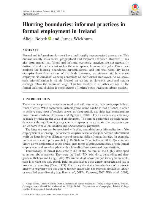 (PDF) Blurring boundaries: informal practices in formal employment in ...
