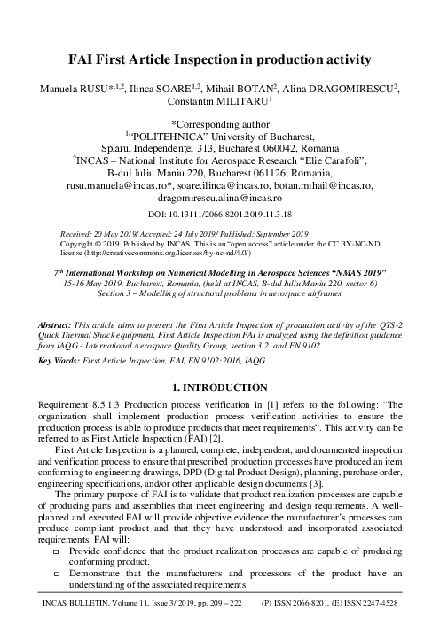 (PDF) FAI First Article Inspection in production activity