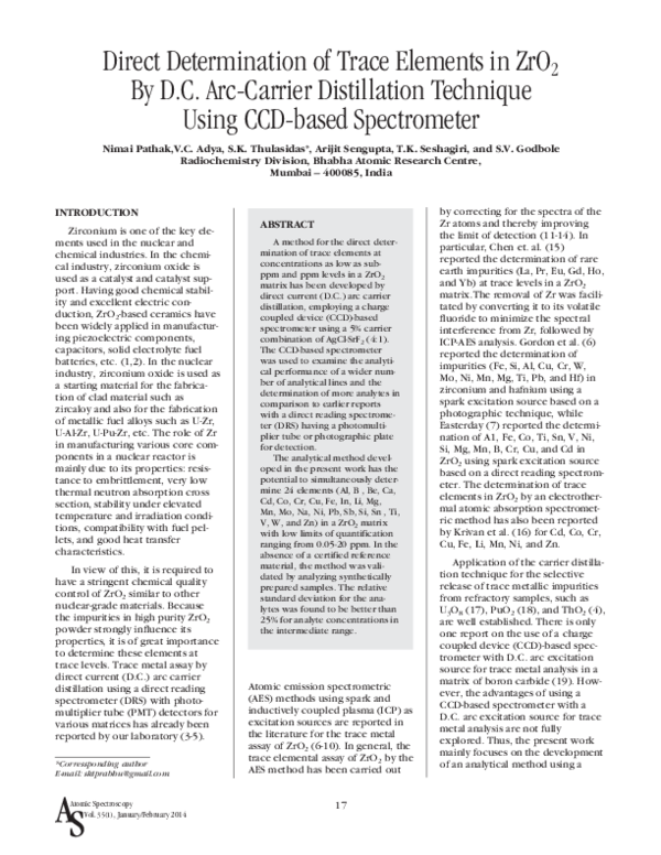 (PDF) Direct Determination of Trace Elements in ZrO2 By D.C. Arc ...
