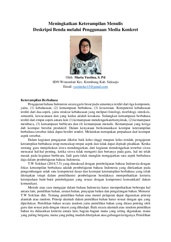 (PDF) Meningkatkan Keterampilan Menulis Deskripsi Benda melalui ...