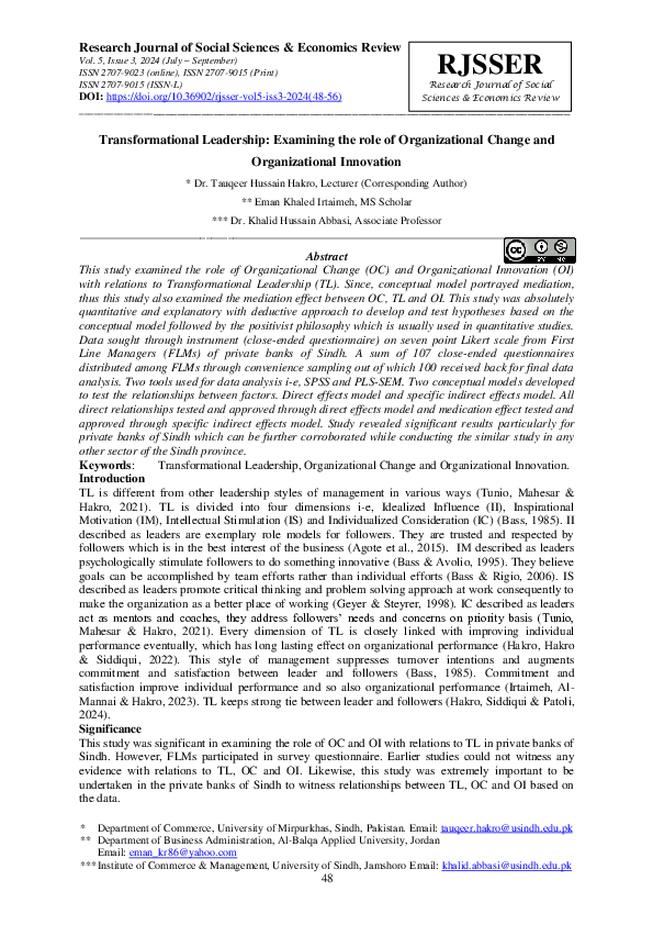 (PDF) Transformational Leadership: Examining the role of Organizational Change and ...