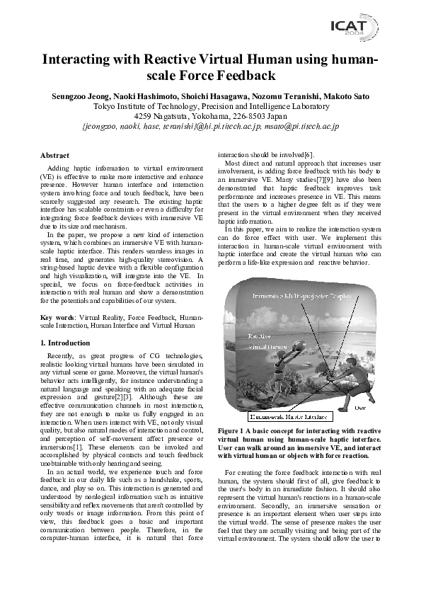 (PDF) Interacting with Reactive Virtual Human using human- scale Force ...