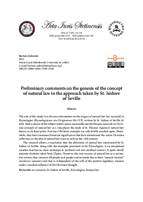 (PDF) Preliminary comments on the genesis of the concept of natural law ...