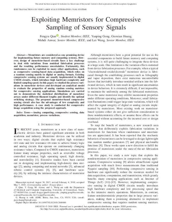 (PDF) Exploiting Memristors for Compressive Sampling of Sensory Signals | A. F. Mehdi Anwar ...