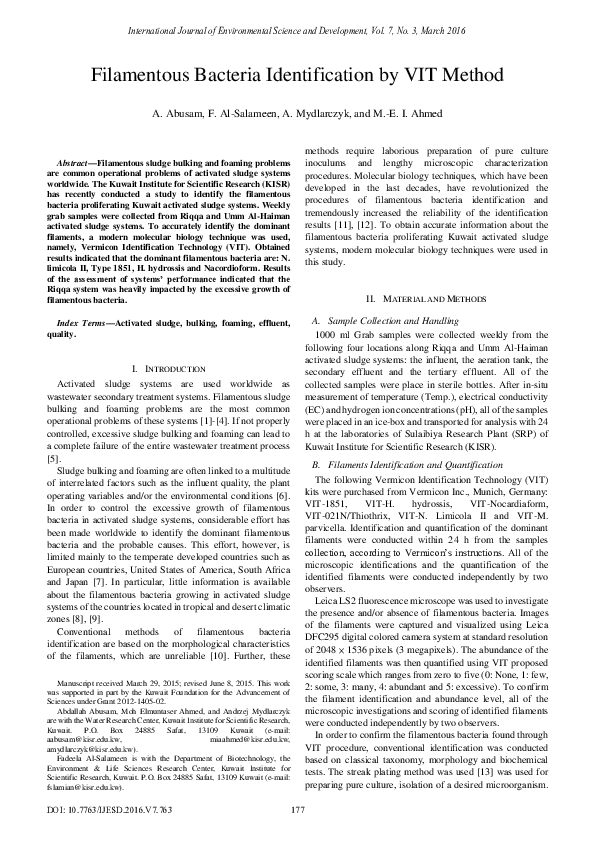 (PDF) Filamentous Bacteria Identification by VIT Method